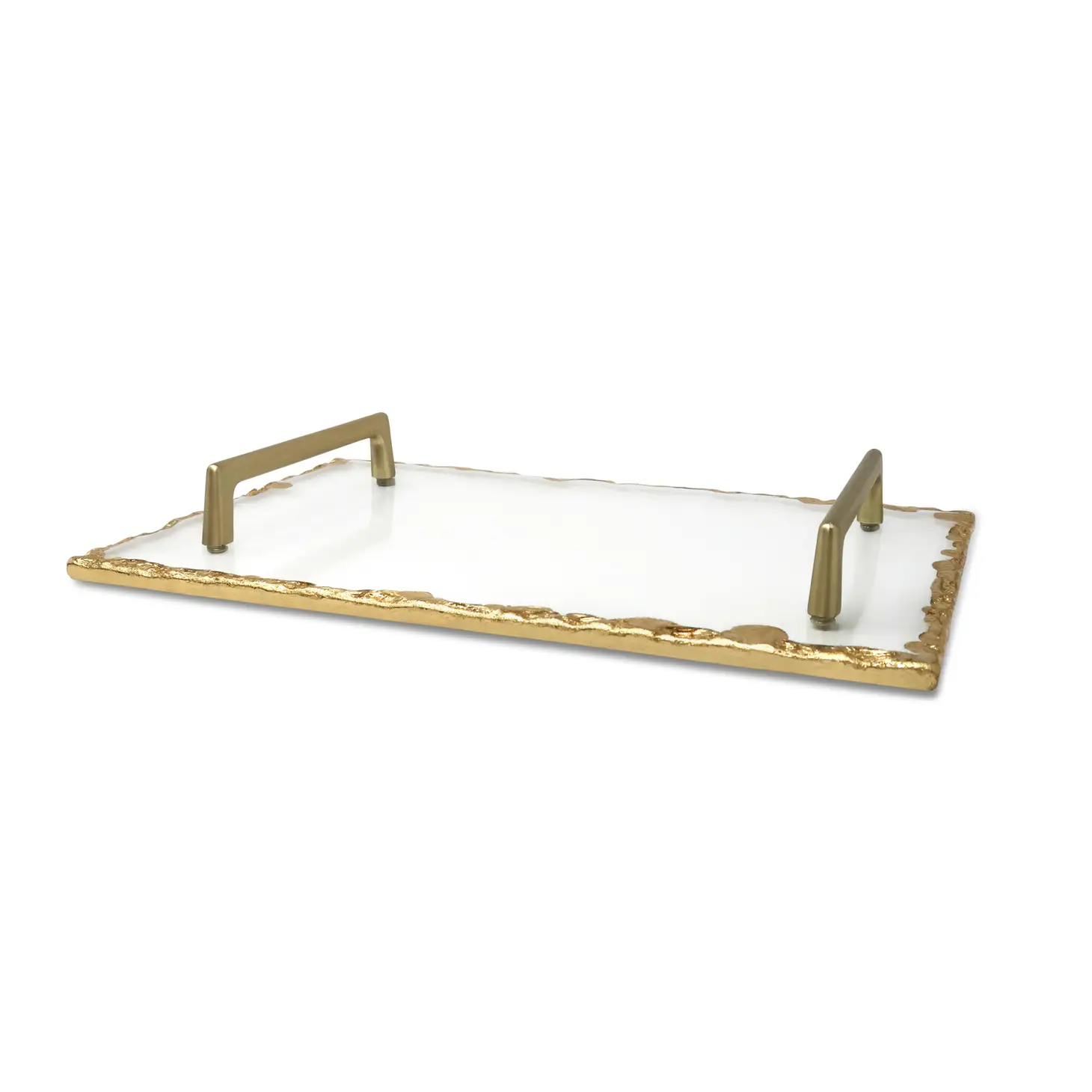 Rectangular Glass Tray w/ Gold Rim & Handles (3 Sizes ...