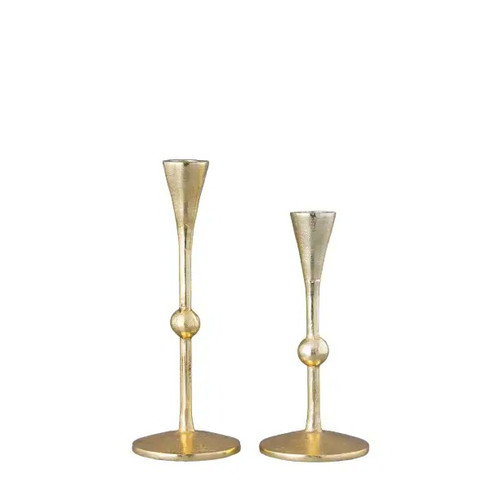 Set of 2 Gold Taper Candle Holders w/ Ball Design | DarlingDiamondDecor