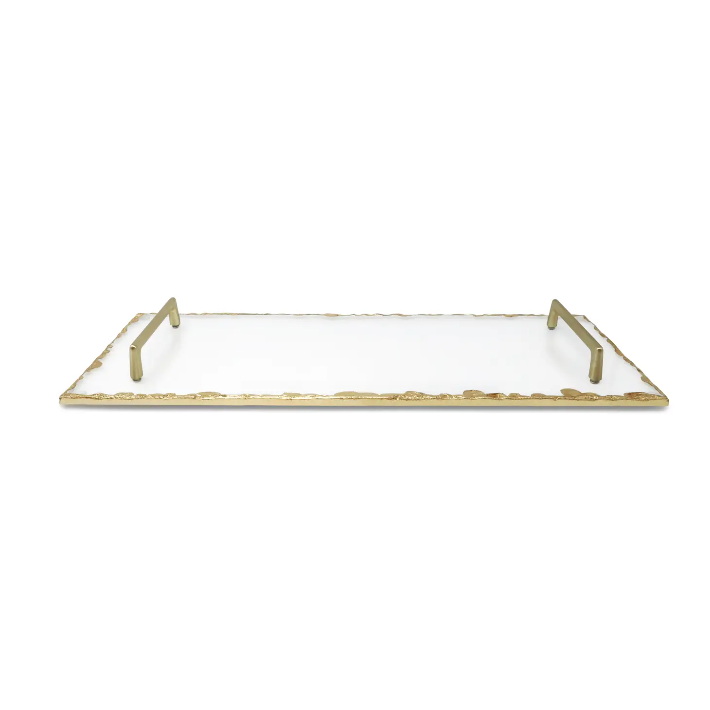 Rectangular Glass Tray w/ Gold Rim & Handles (3 Sizes ...