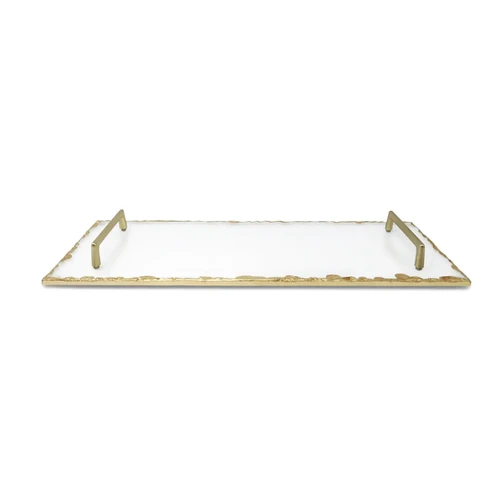 Rectangular Glass Tray w/ Gold Rim & Handles (3 Sizes ...