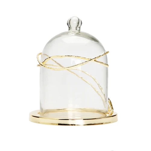 Glass Dome Candle Holder w/ Gold Twig Design | Darling Diamond Decor