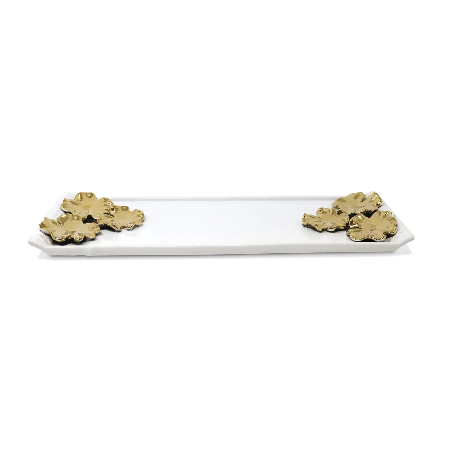 White Ceramic Tray w/ Gold Flower Design | DarlingDiamondDecor