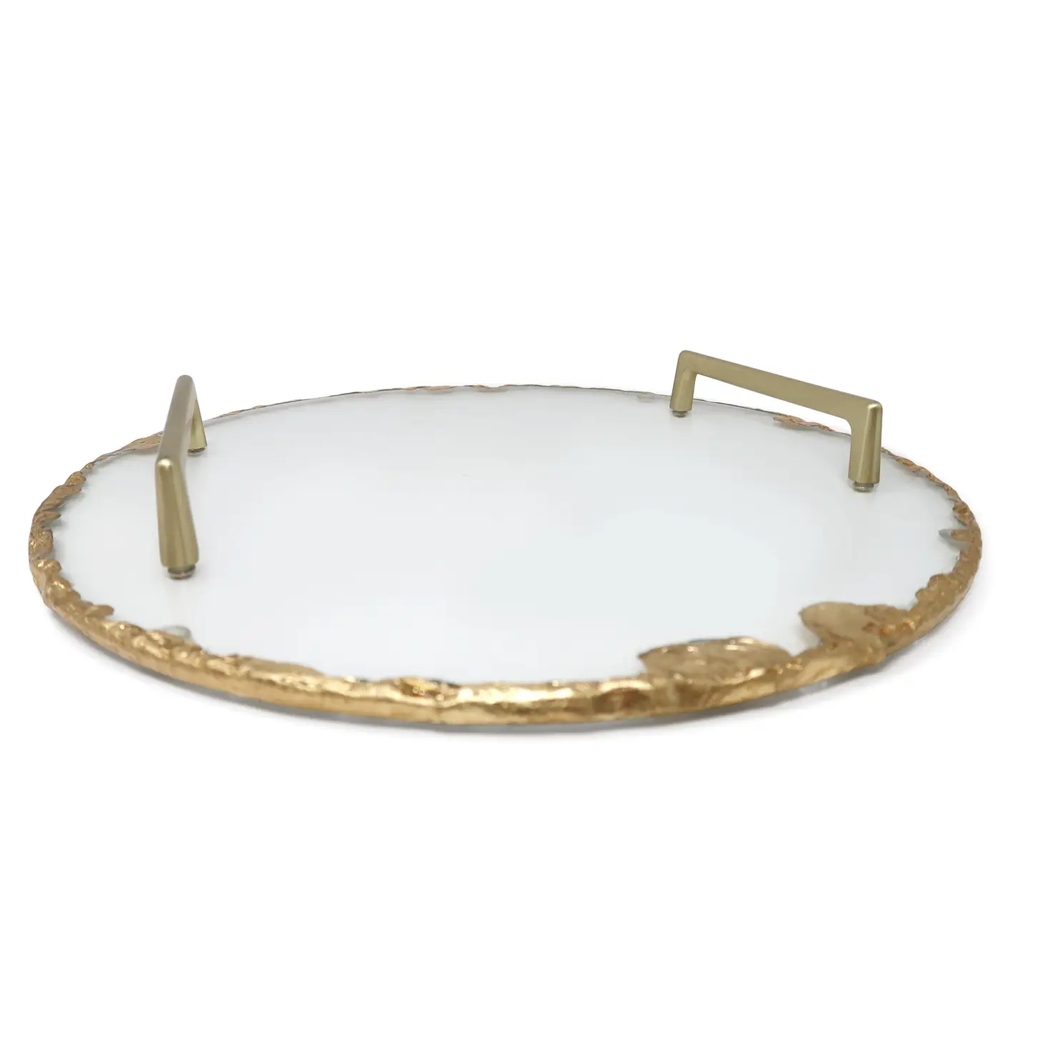 Round Glass Tray w/ Gold Rim & Handles | DarlingDiamondDecor