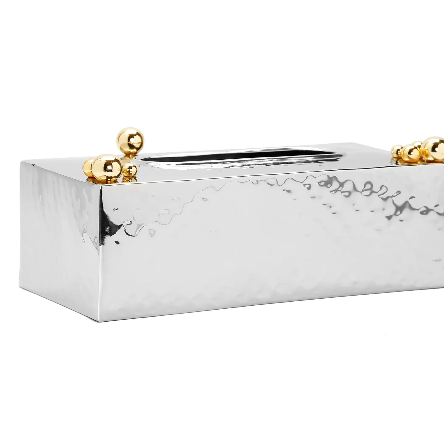 Hammered Stainless Steel Tissue Box Cover w/ Gold Ball Design ...