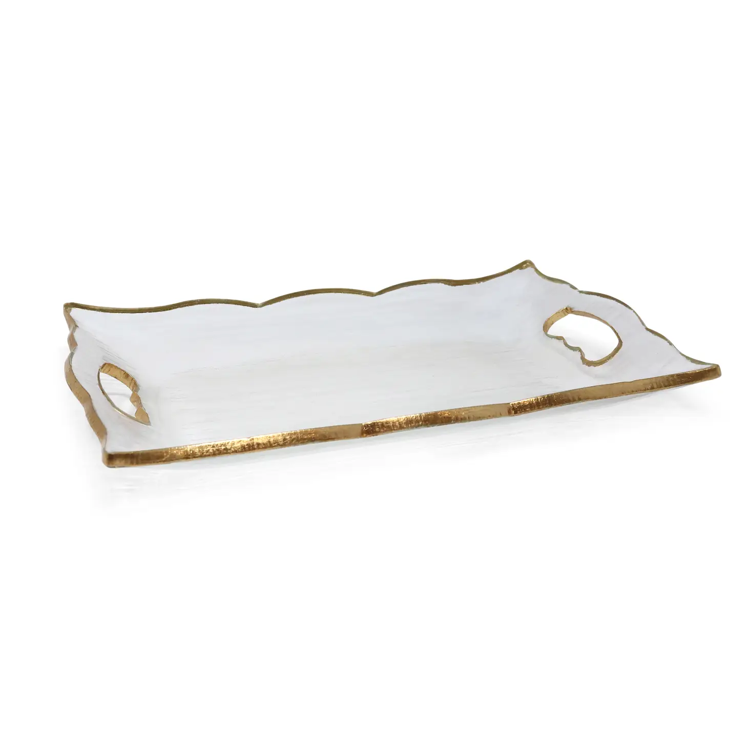Rectangular Glass Tray w/ Handles & Gold Rim | DarlingDiamondDecor