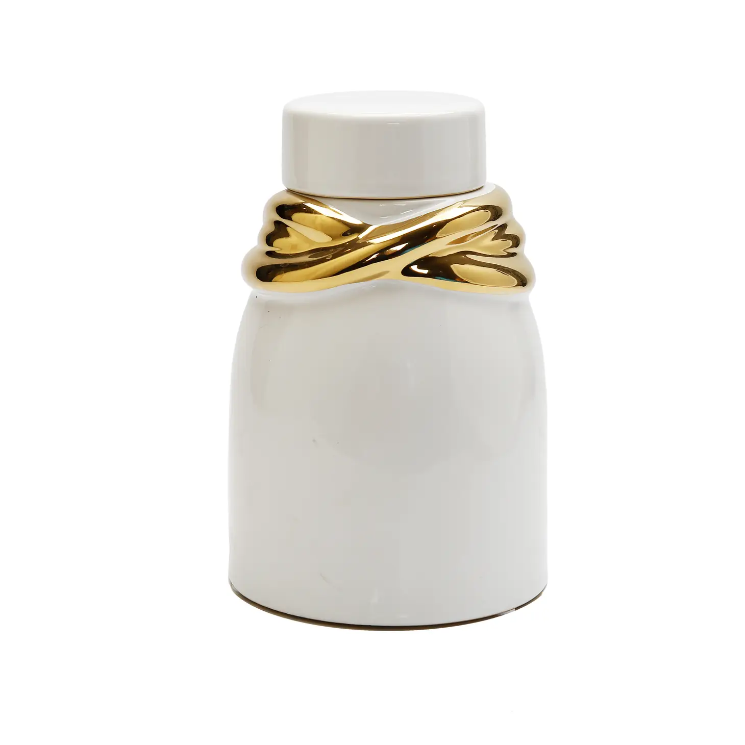 White Ceramic Lidded Jar w/ Elegant Gold Design (3 Sizes ...