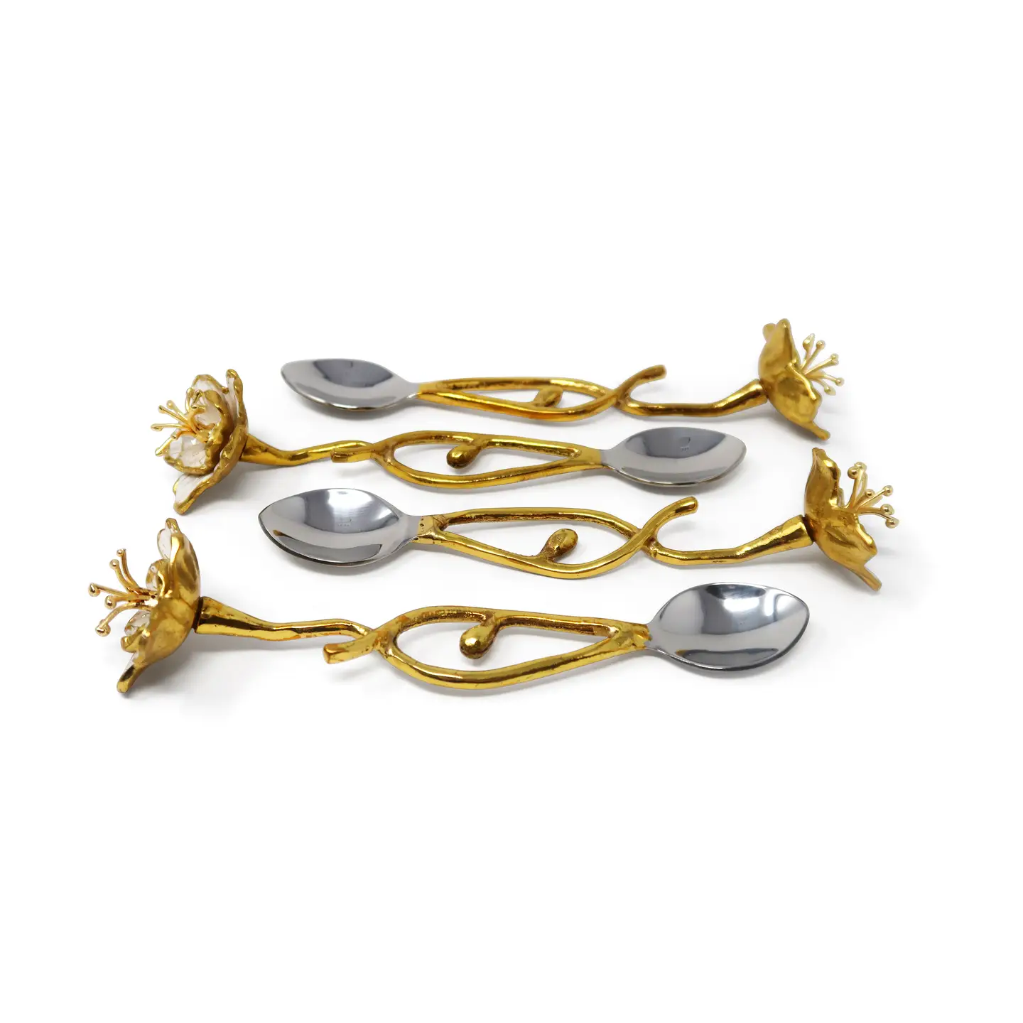 Set of 4 Gold Dessert Spoons w/ White Celine Flower Design | Darling ...