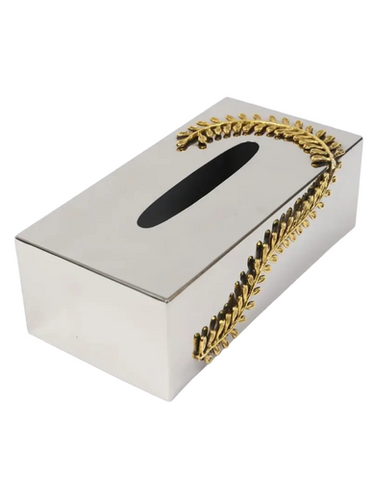 Gold & Silver Tissue Box Cover w/ Gold Curry Leaf Design | Darling ...