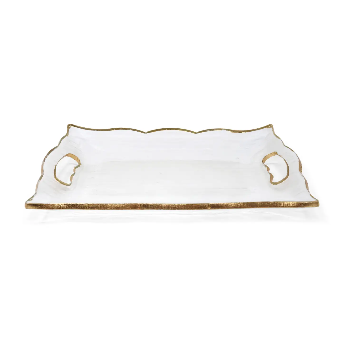 Rectangular Glass Tray w/ Handles & Gold Rim | DarlingDiamondDecor
