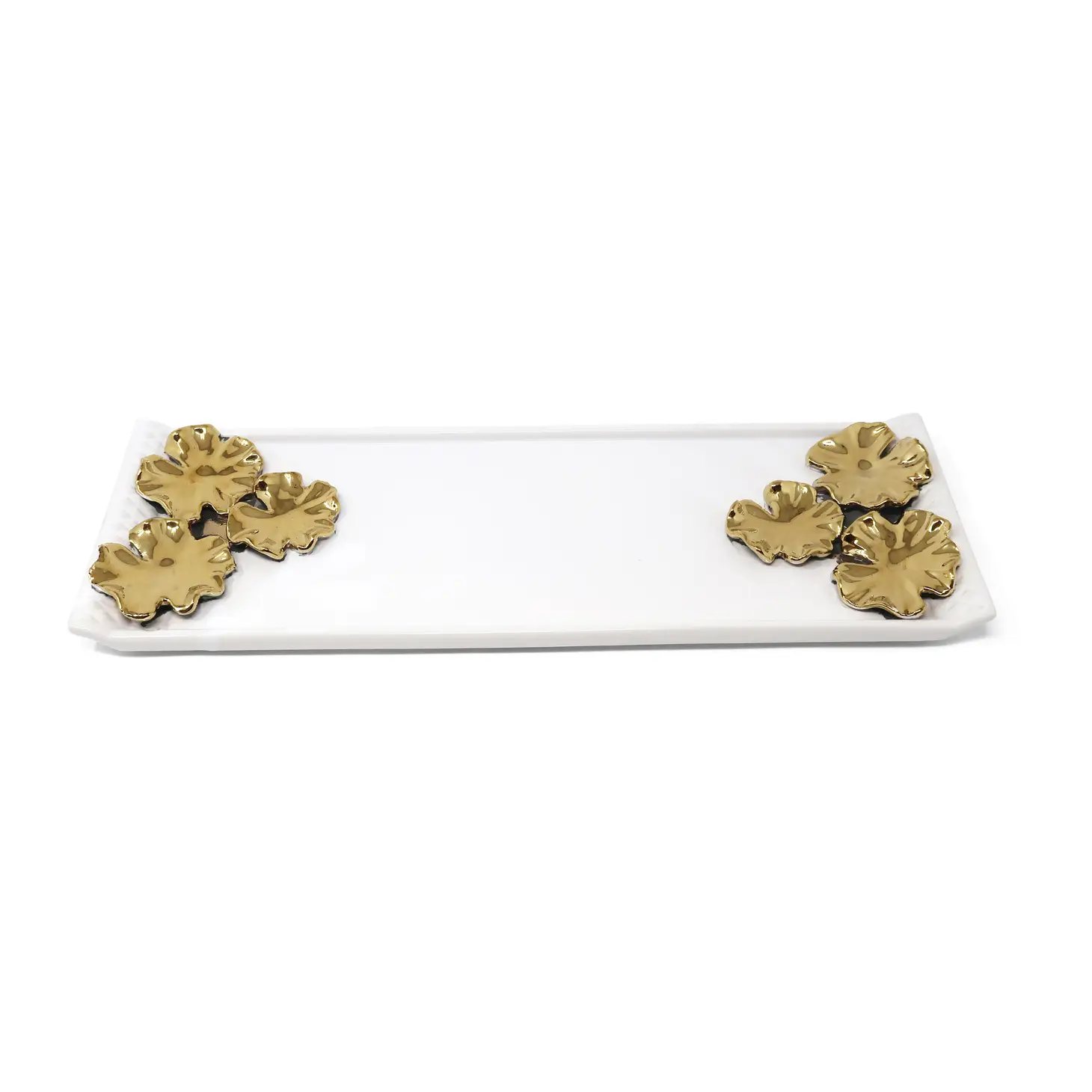 White Ceramic Tray w/ Gold Flower Design | DarlingDiamondDecor