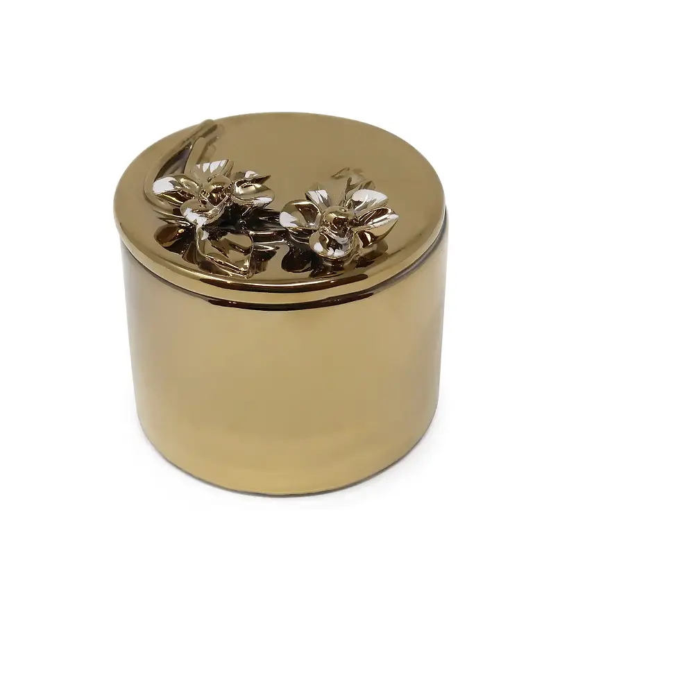 Round Gold Decorative Box w/ Flower Design Lid | DarlingDiamondDecor