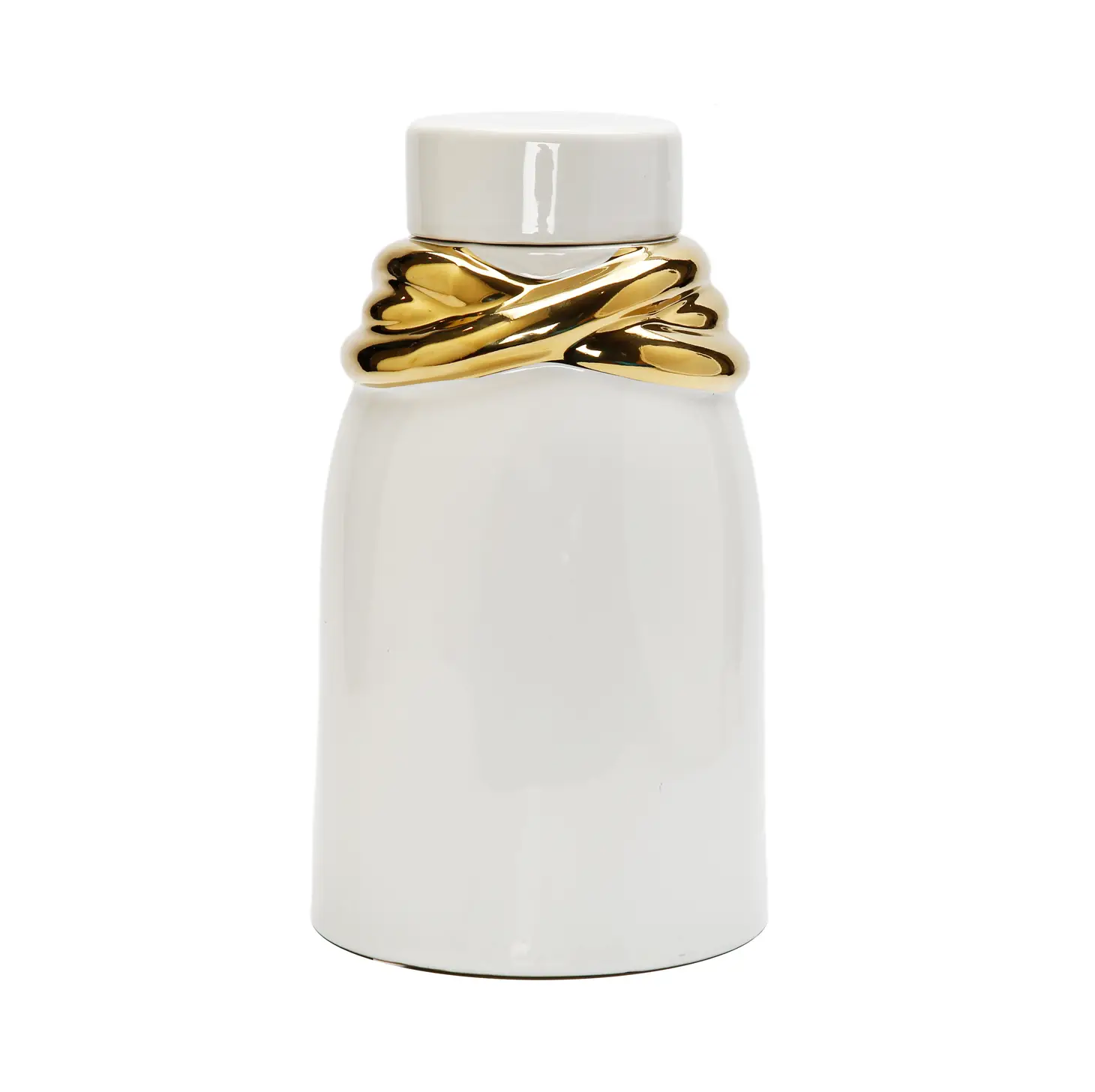 White Ceramic Lidded Jar w/ Elegant Gold Design (3 Sizes ...