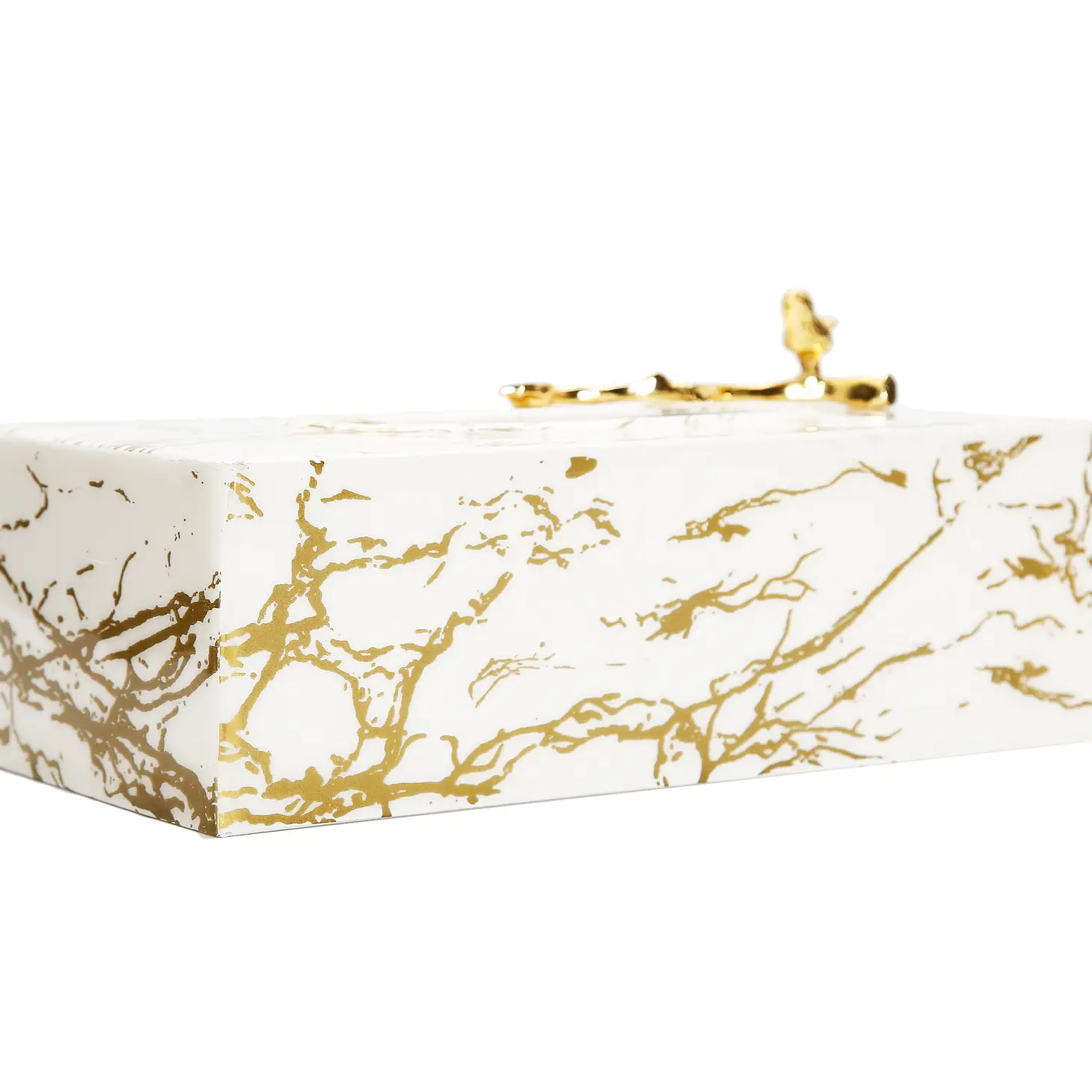 White & Gold Marble Tissue Box Cover w/ Gold Leaf Design ...