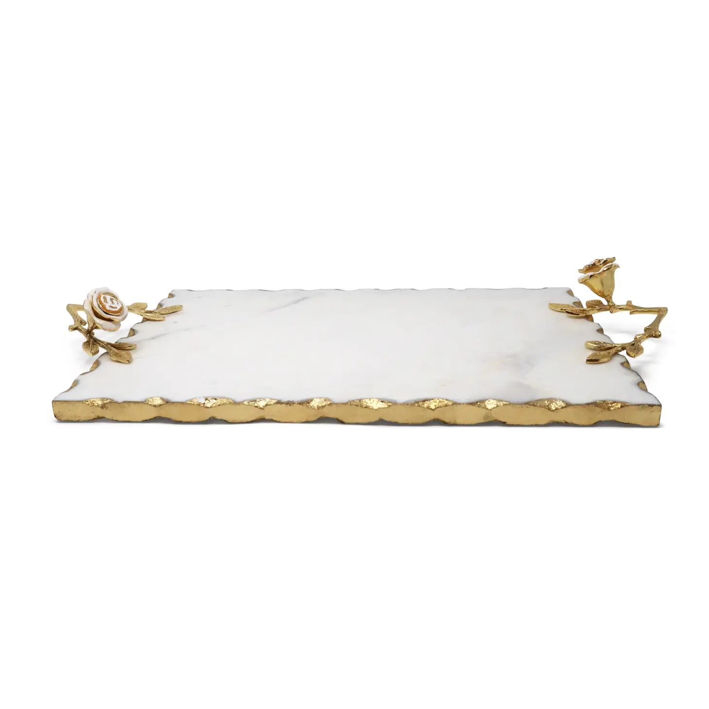 Marble Rectangular Tray w/ Rose Design Handles | DarlingDiamondDecor