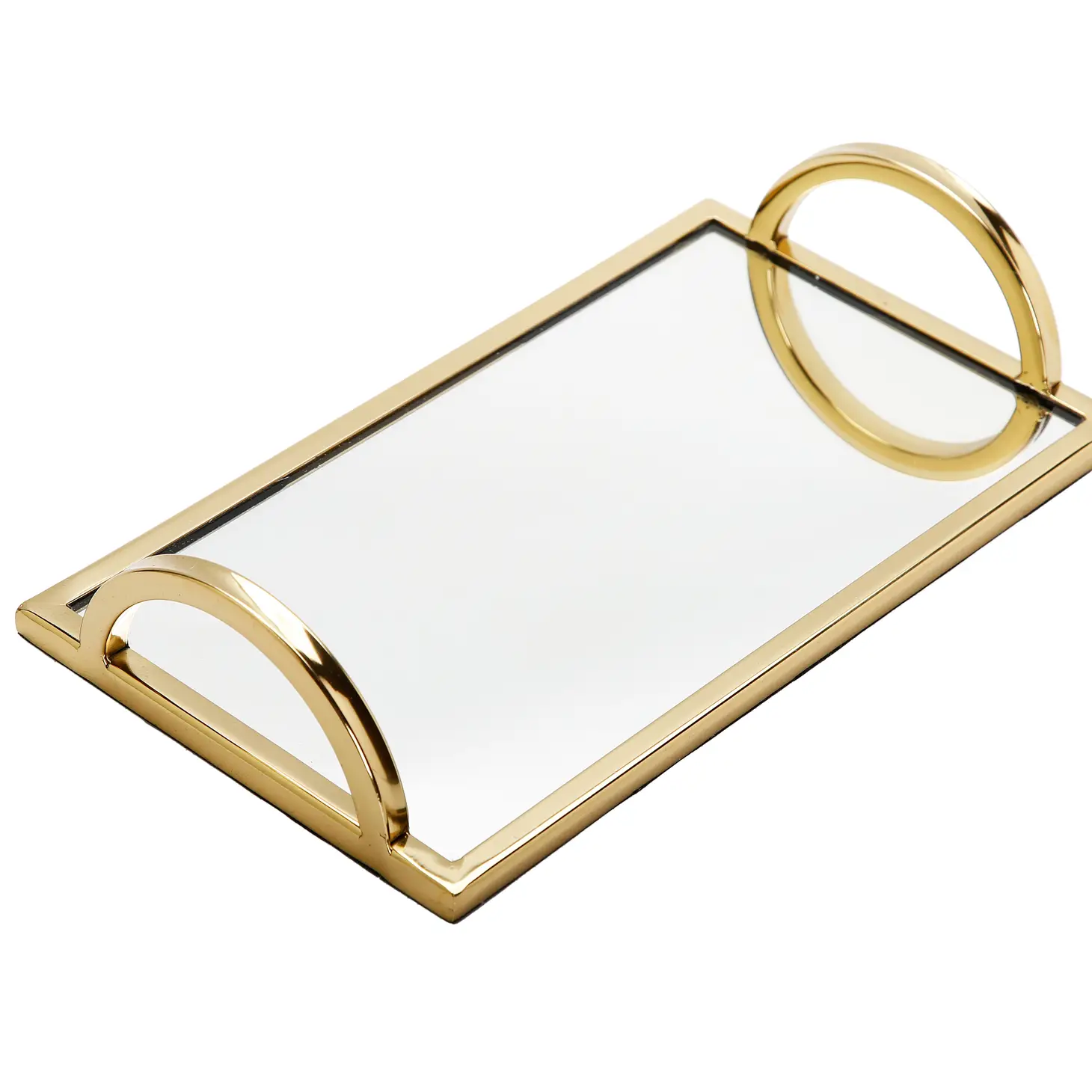 Rectangular Mirror Tray w/ Gold Handles | DarlingDiamondDecor