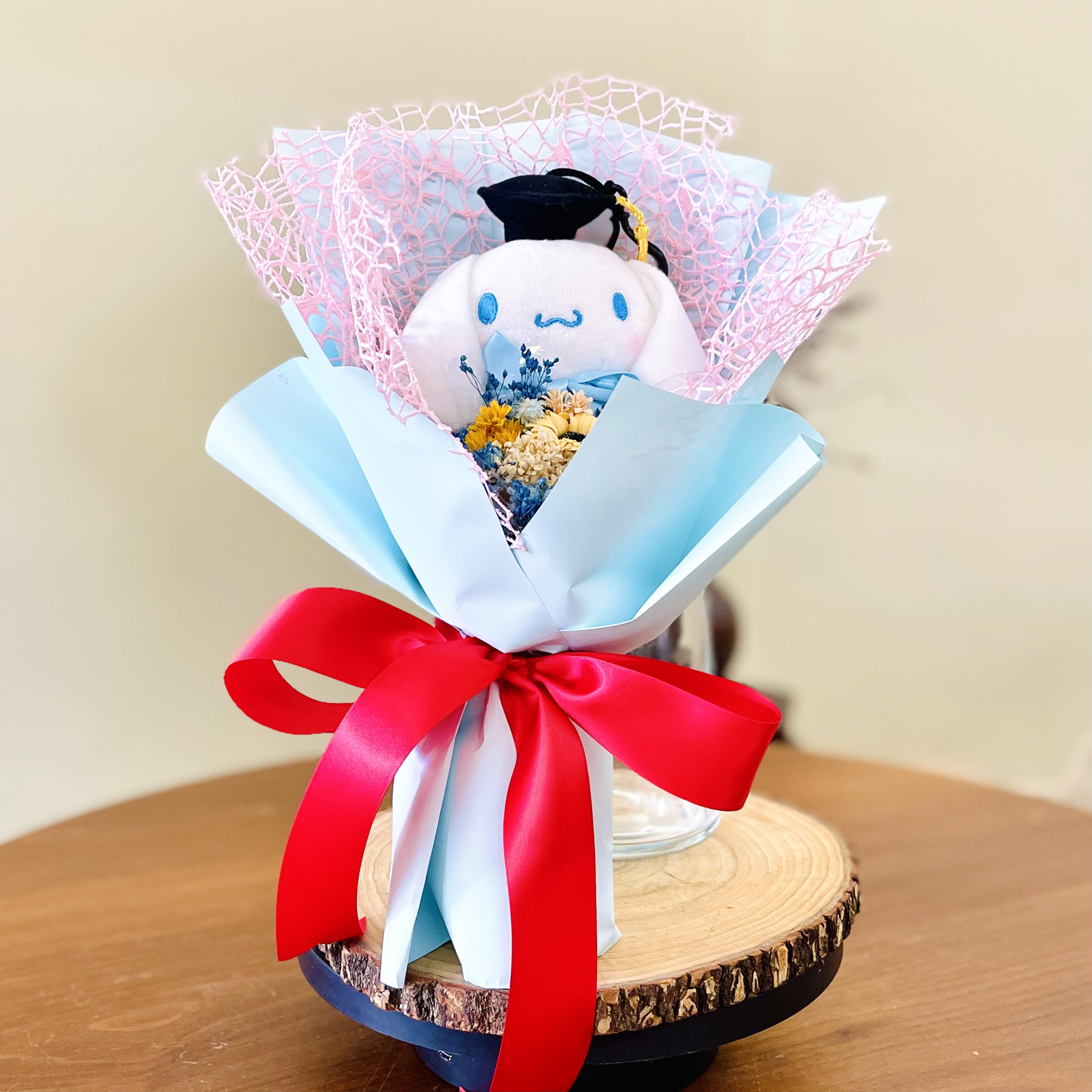 Dried Flower Bouquet for graduation Singapore with Sanrio Cinnamoroll ...