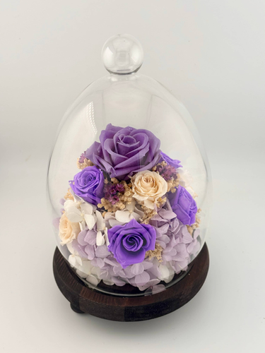 Preserved Flowers Dome Lilac White Rose In Glass Skfleur Sg