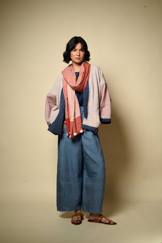 Gamcha Check Cotton Scarf | red & white stripe-check | houseofwanderingsilk