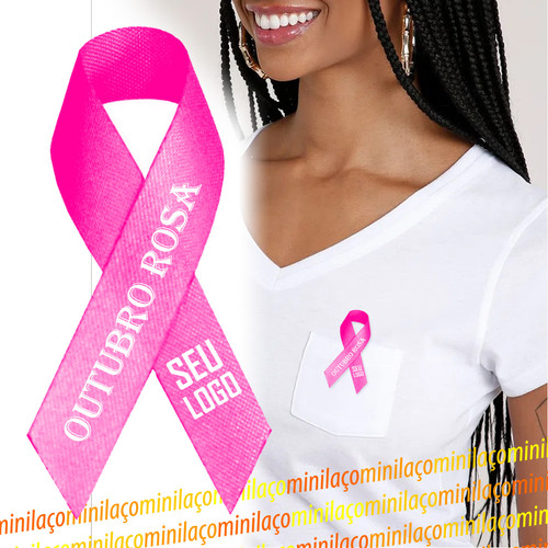 Lacinho 15 mm Outubro Rosa Personalizado | Laços de Cetim