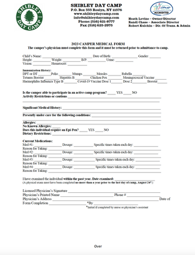 Shibley Camp Forms | Flatiron Pediatrics