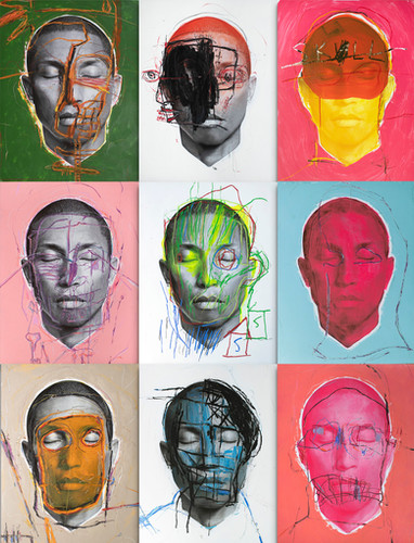 Set of 9 Portraits of Pharrell, 2020. Photographs intervened by the ...