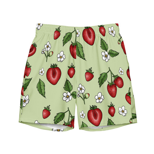 Botanical Strawberry Recycled Swim Trunks | Luck and Lavender
