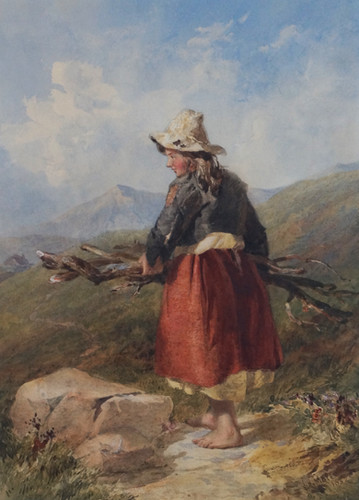 John Henry Mole (1814-1886) - Rustic landscape with girl carrying wood ...