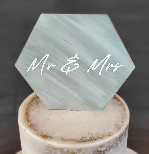 HEXAGONAL ACRYLIC TOPPER - MR & MRS | Short & Sweet Cakes