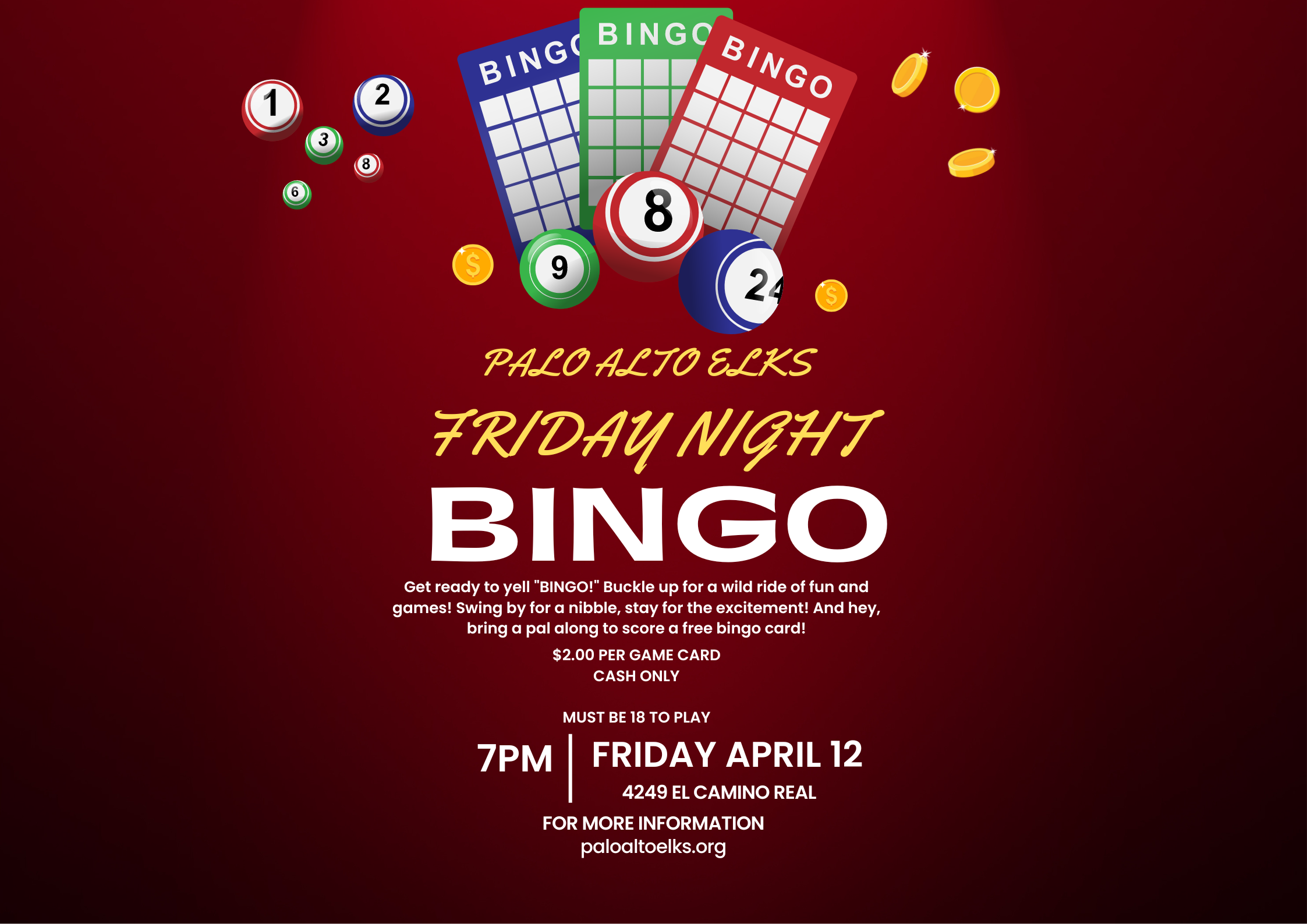 Friday Night Bingo | Palo Alto Elks Lodge