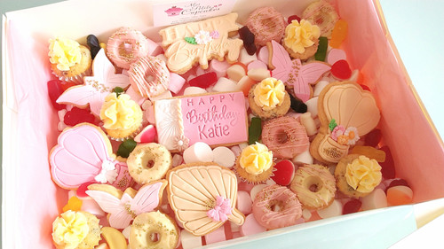 Large Happy Birthday Dessert Box Palm Leaf and Butterflies | mes-petits ...