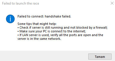 Handshake failed hatası alıyorum çözümü için yardımcı olabilecek var mı ...