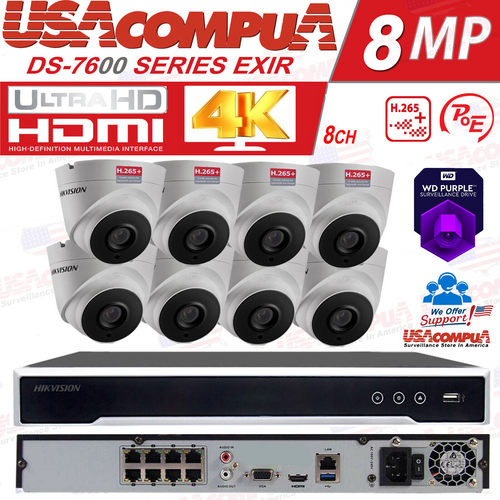 Hikvision 8 Channel 4K CCTV Security Camera System 8MP PoE 4MP IP Dome ...