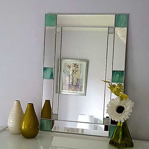 Art Deco Green/Cream Mirror - Stained Glass Hand Crafted Rectangular ...