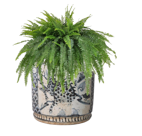 Blue and White Vessel With Faux Ferns | m+m interior design