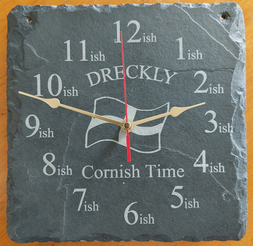 Dreckly clock slate etched flag design | Cornwall Laser Cut