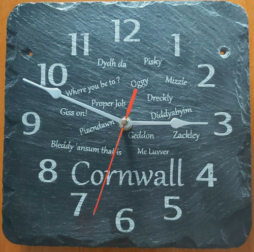 Slate etched Cornwall phrase clock | Cornwall Laser Cut