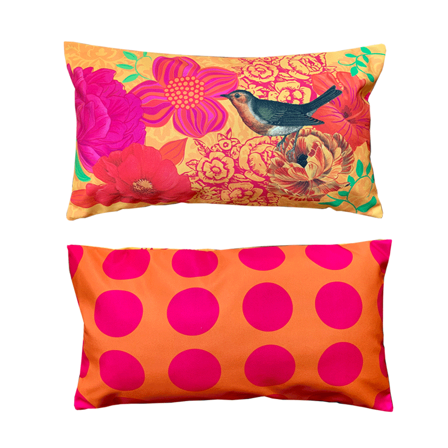 capa de almofada lombar dupla face passarinho | Bebel Franco