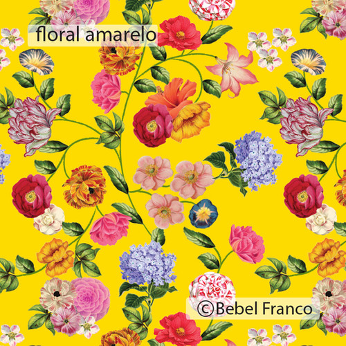 Tecido com estampa floral amarelo