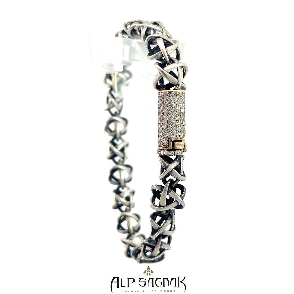 Alp Sagnak 925K Silver 12 mm The Atom Bracelet 14K Yellow Gold Diamond ...