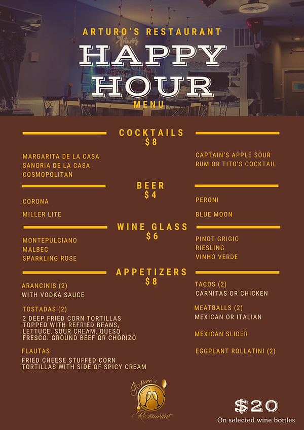 Happy Hour Menu| Unique Fusion Dishes at Arturo's Restaurant