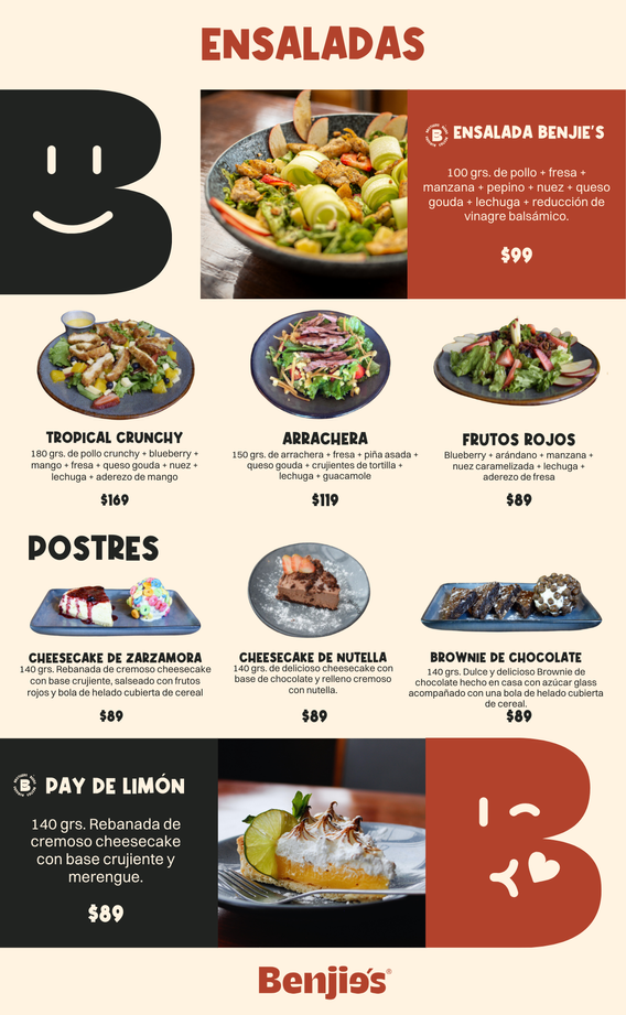 Menú Benjie's Revolución | Grupo Benjie's