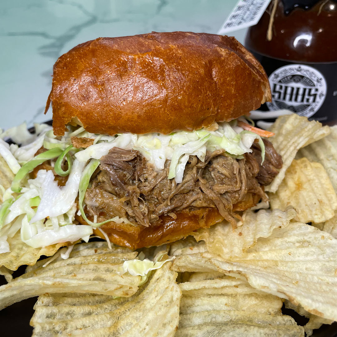 SAUS-Y SLOW-COOKED PULLED PORK