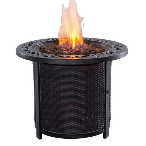 Round Firepit Table With Wicker Base | Brett Interiors