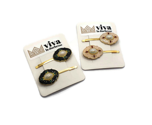 Vivaldi Gold, Black & Cream Hair Clips - 65 mm Slide Clip Set | Viva La ...