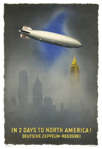 Hindenburg Zeppelin Over New York City - Vintage 1936 Travel Poster ...