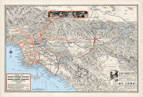 1933 Pacific Electric Map with Mount Lowe Advertisement | Posterzilla ...