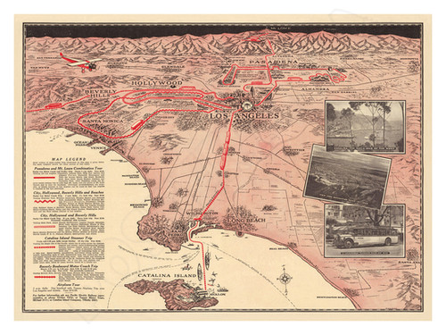 Los Angeles 1930 Sightseeing Map With Mount Lowe Ad - Vintage Poster ...