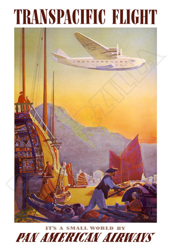 Pan Am Transpacific Flying Clipper to Asia - Late 1930's Travel Poster ...