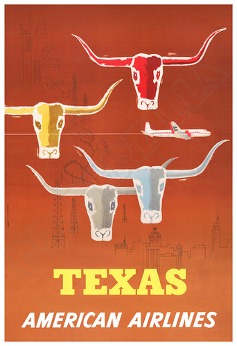 Texas - American Lines 1950s Vintage Travel Poster | Posterzilla Posters
