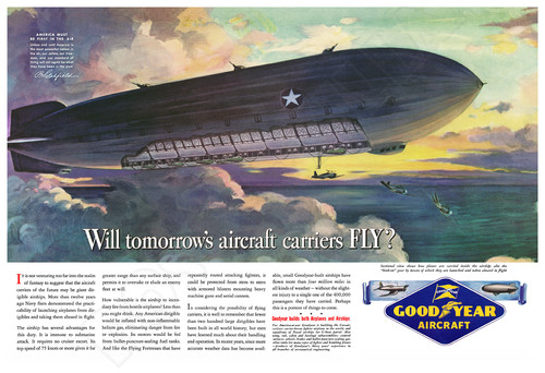Goodyear Blimp WWII 1943 Flying Aircraft Carrier Vintage Poster ...